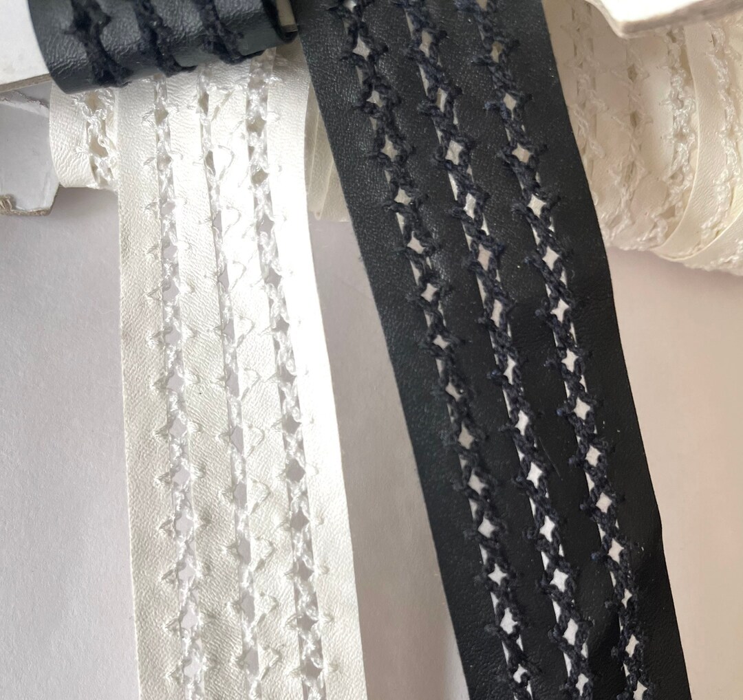 1 1/4" Pleather Lacing Faggoting Trim, Lattice Stictched Pleather Trim ...