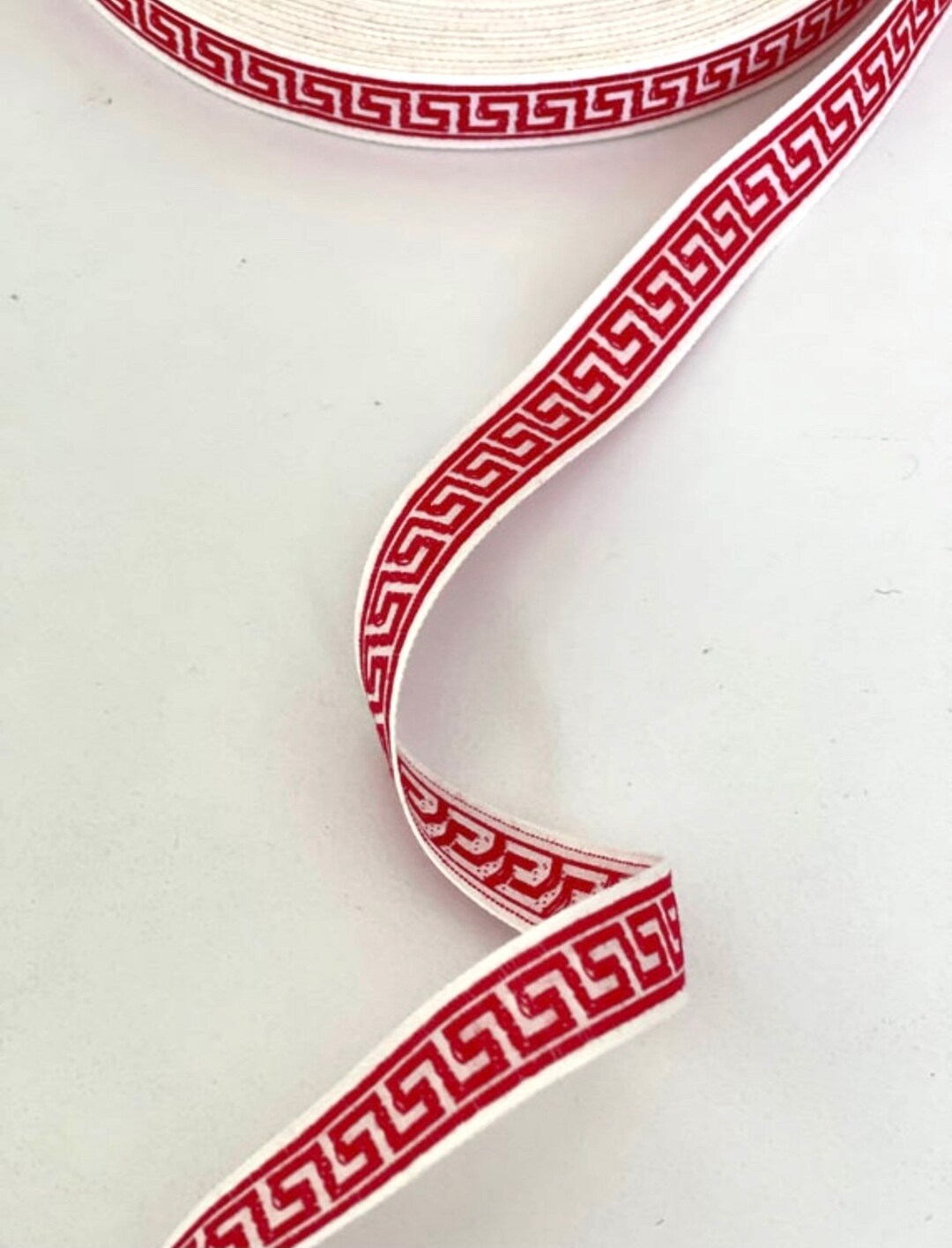 5/8" Vintage Greek Key, Red/white Woven Jacquard Design Ribbon Ethnic ...