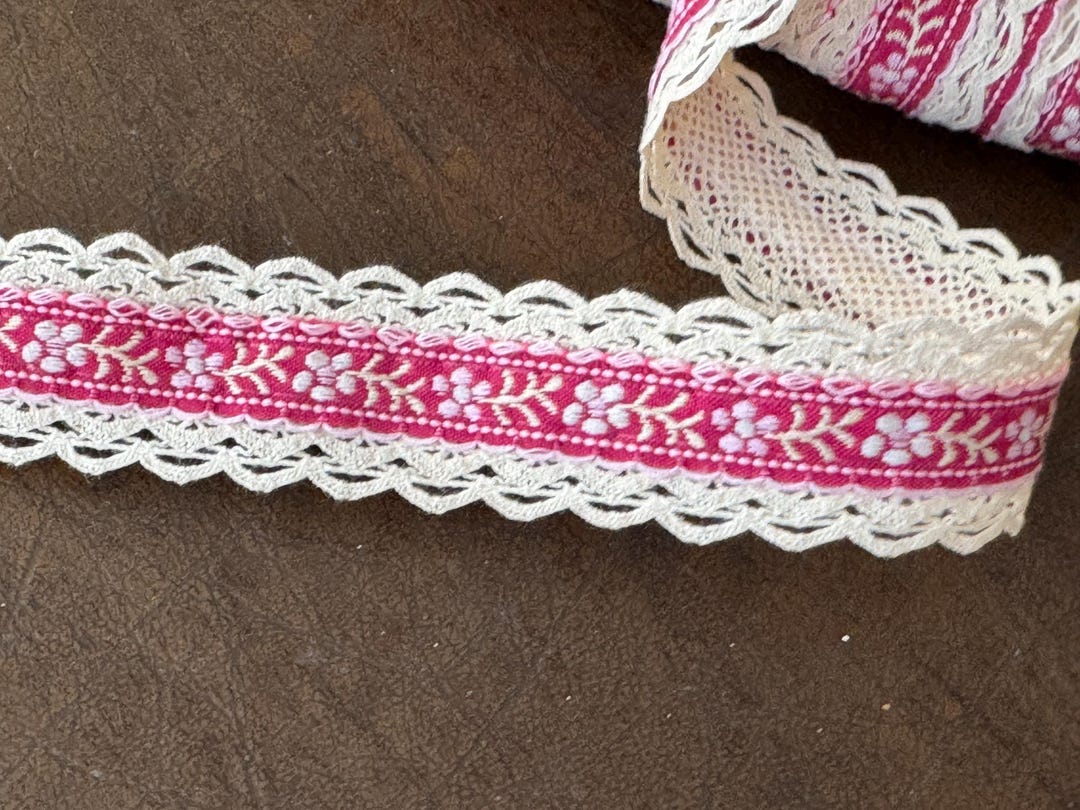 1 1/4" Vintage Natural Cotton Cluny Lace Floral Woven Jacquard Center ...