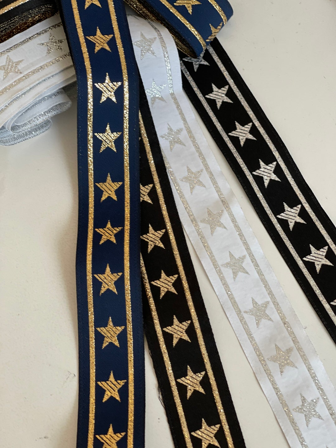 Vintage Metallic Stars Woven Gold Stars, Silver Stars, Metallic ...