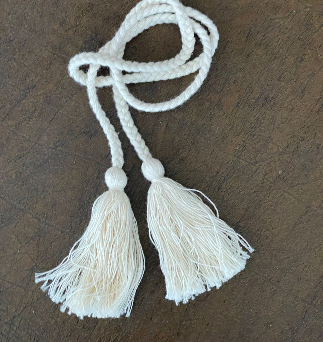 Natural Cotton Tassel Braided Rope Cording Drawstring With 3" Tassel ...