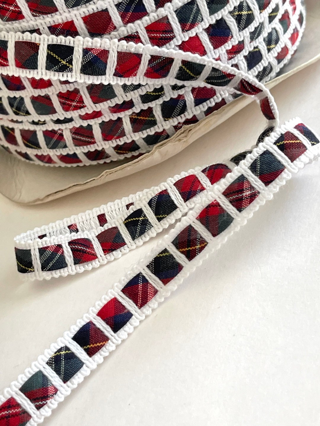 1/2" Vintage Plaid Authentic Cotton Lace Pull Thru Scoth Plaid Ribbon ...