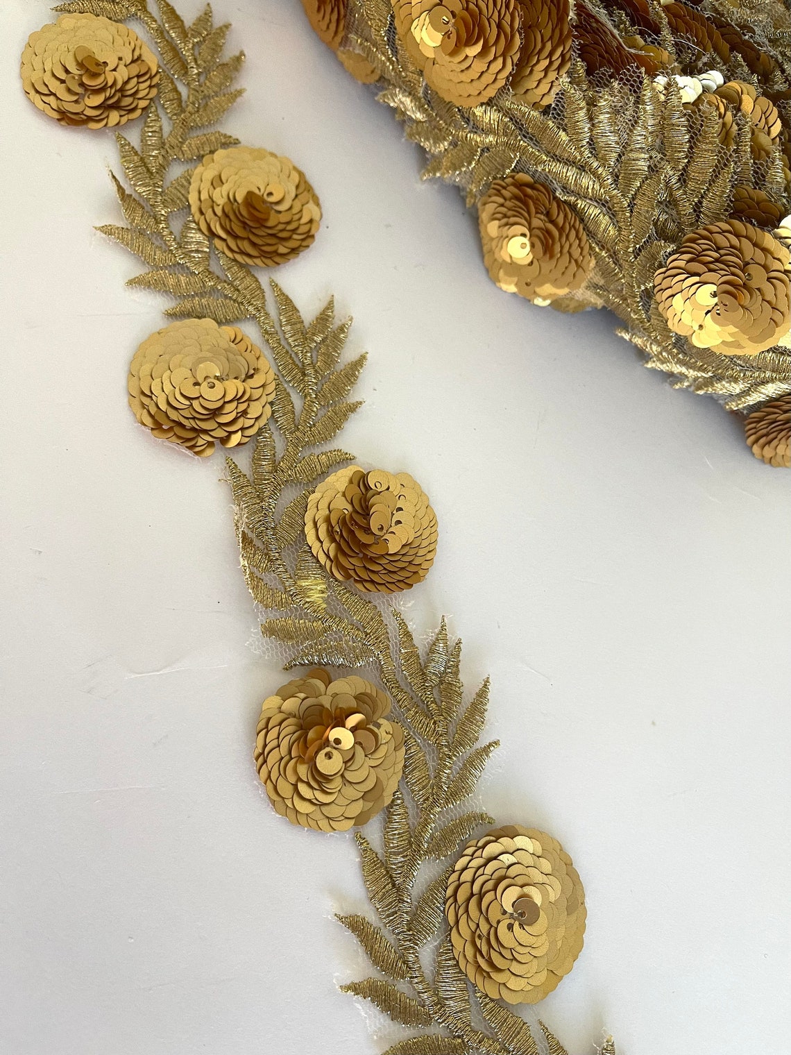 2" Sequin Gold Metallic Sequin Flower Garland Cluster Leaf Vine ...