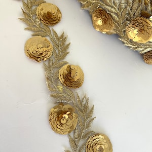 2" Sequin Gold Metallic Sequin Flower Garland Cluster Leaf Vine ...