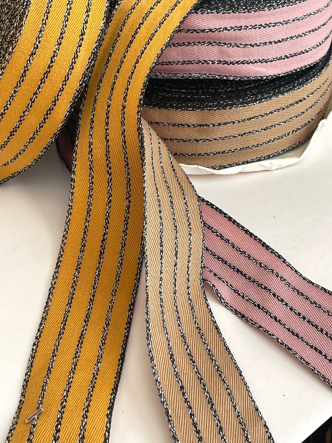 Vintage Cotton Multi Stripe Webbing Tape Woven Reversible Stripe Multi ...