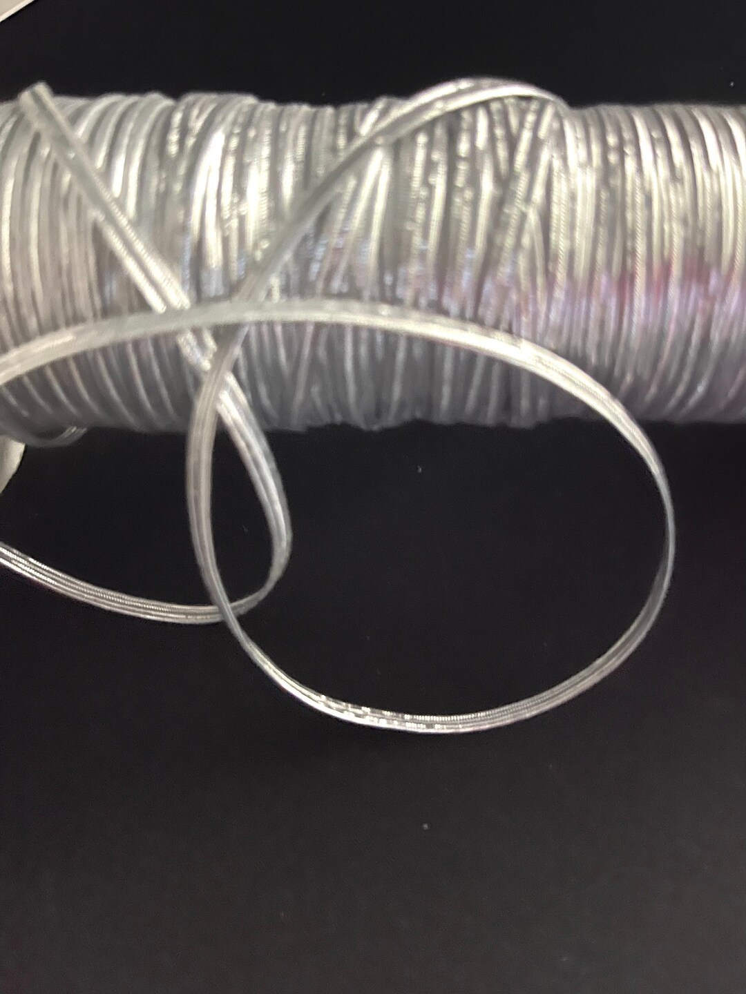 1/8" Elastic (5yds) Metallic Silver Flat Stretch Cording, Ribbon Trim ...