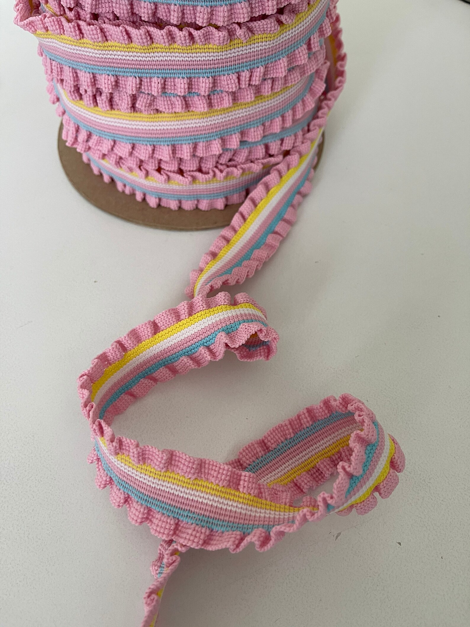 1" Vintage Ruffled Double Edge Soft Stretch Striped Elastic Rib ...