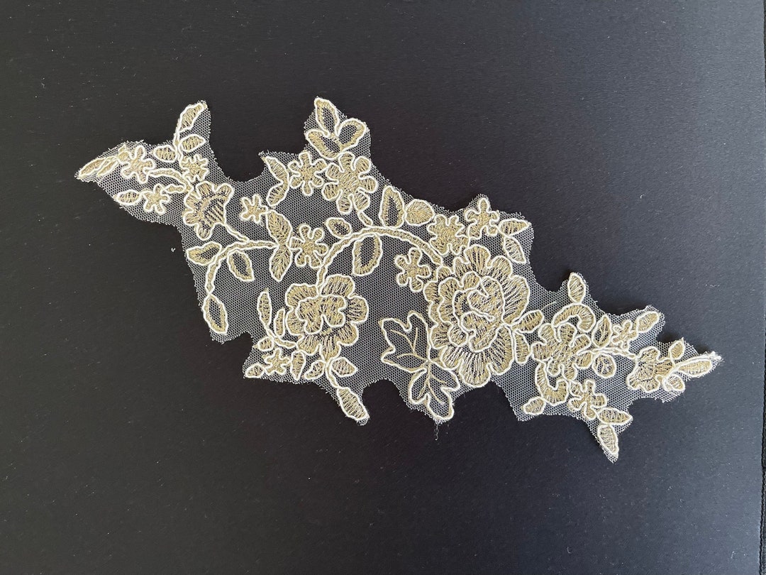 Antique Metallic Gold, Floral Embroidered Patch, Bridal Patch, Soft ...