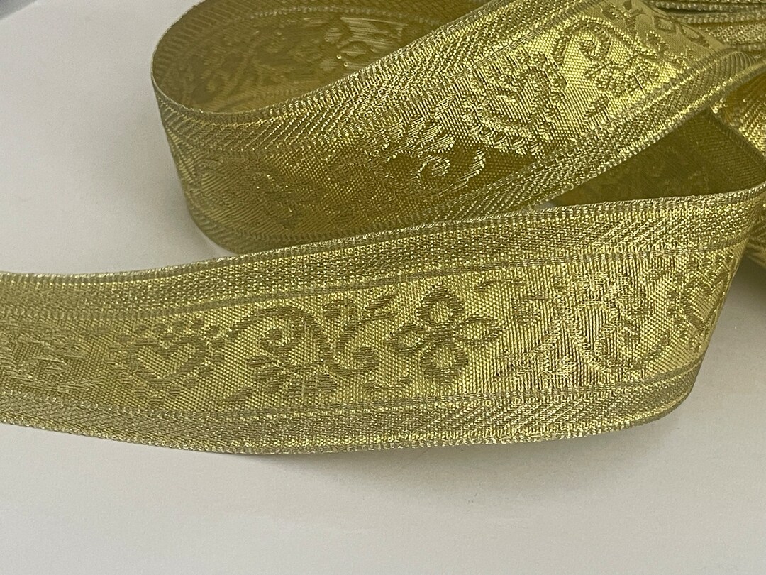Gold Vintage Metallic Floral Gold Woven Jacquard, Ribbon, Gold Holiday ...