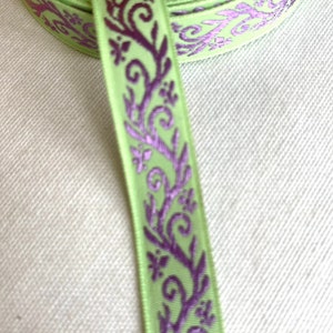 3/4" Woven Jacquard Floral Leafy Satin Purple Embroidered Ribbon, Dress ...