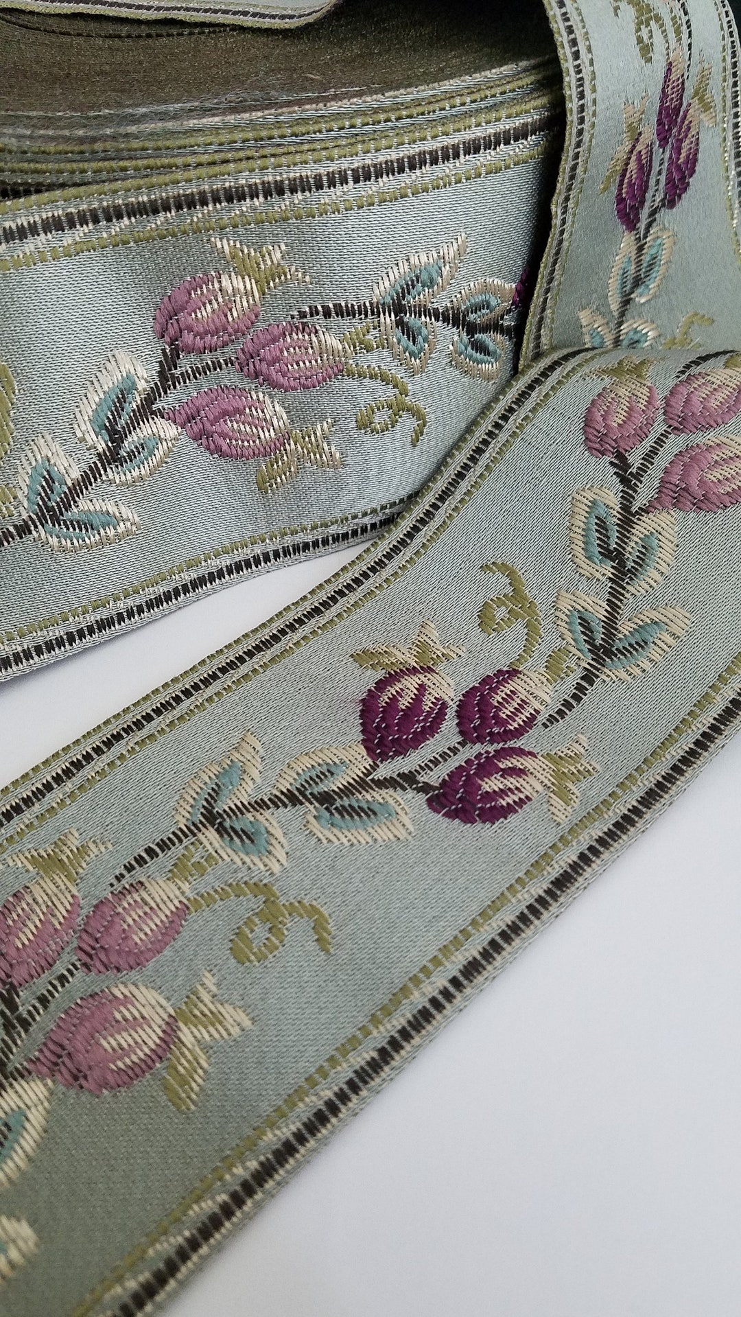 2 1/4" Embroidered Floral Matte Steel Teal Blue, BEAUTIFUL Color ...
