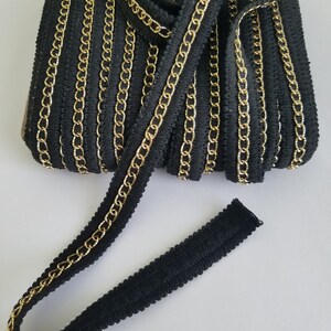 3/4" Gold Chain Edge Chain Knit Trim, Gold Metal Chain Center Knit Edge ...