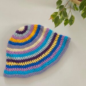 Striped Staple Crochet Bucket Hat PATTERN Pdf, Colourful Cloche Hat ...