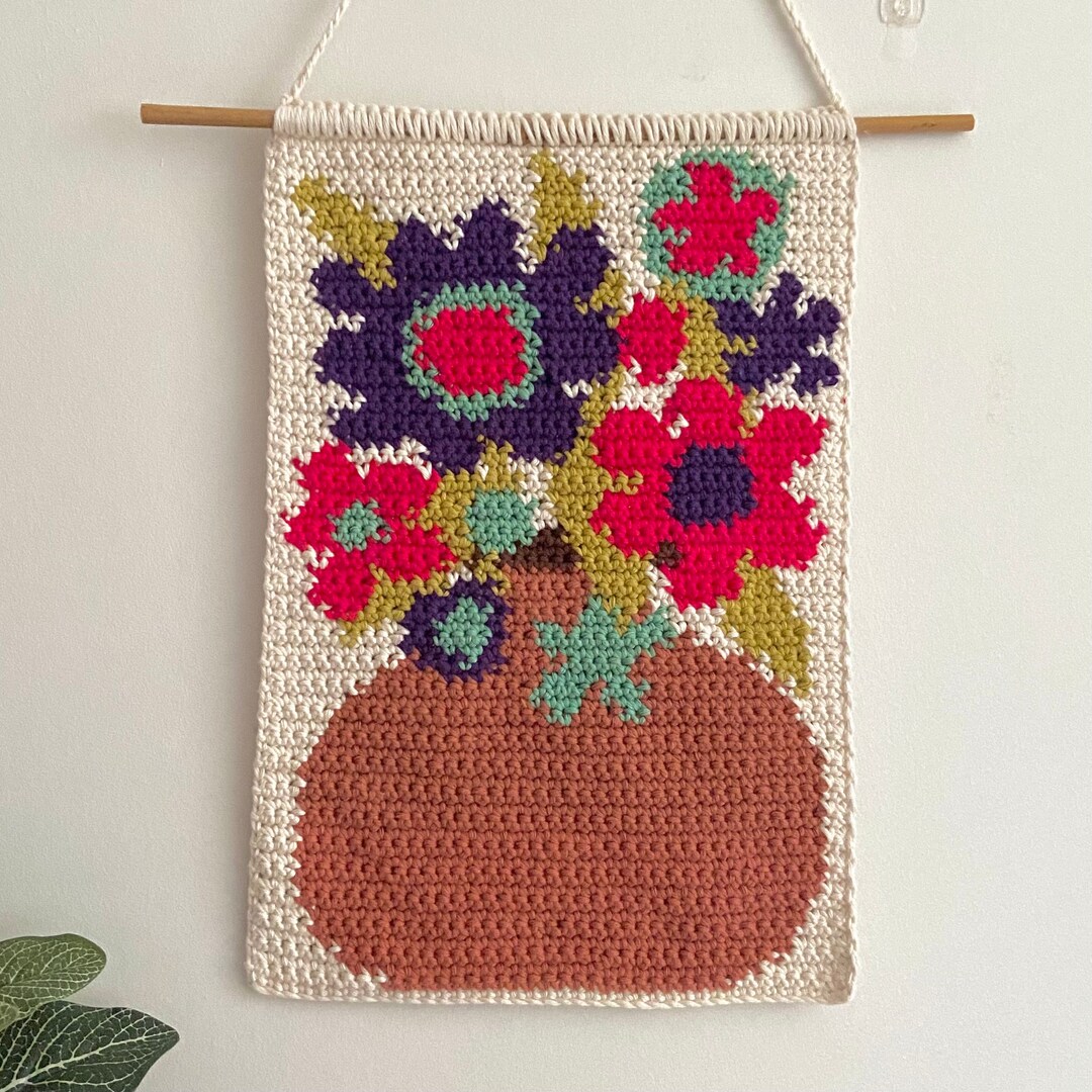 The Vase of Flowers Crochet Tapestry PATTERN Pdf, Wall Hanging, Diy ...