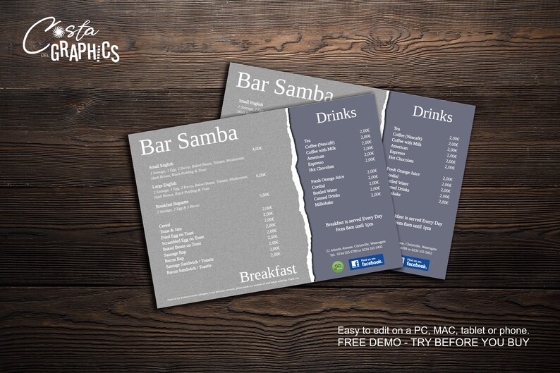 Editable Menu for Restaurant or Bar · Instant Template to Print at Home ...