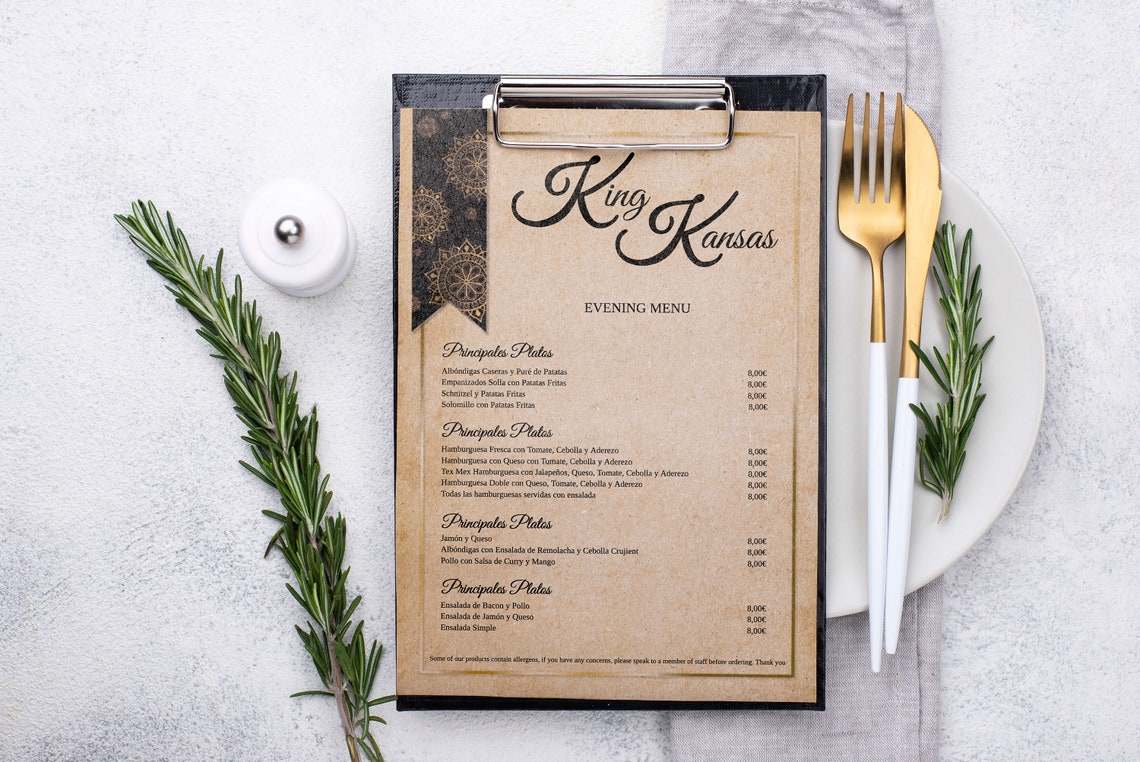 Editable Menu for Restaurant or Bar Instant Template to Print at Home ...