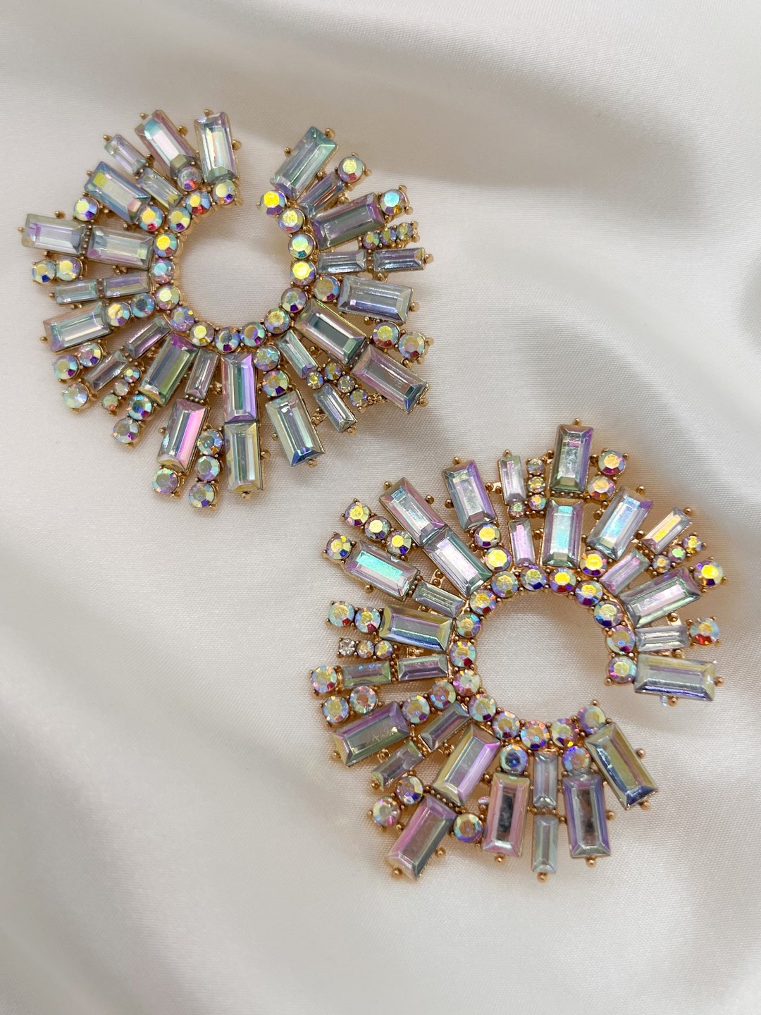 Large Round Iridescent Crystal Cluster Earrings Circle Crystal ...