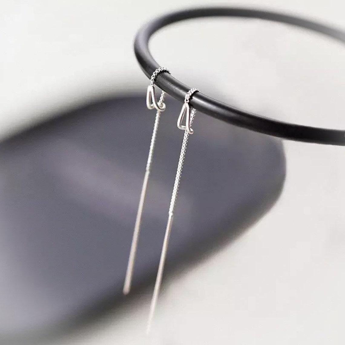 Minimalist Silver Threader Earrings Long Threader Earrings - Etsy