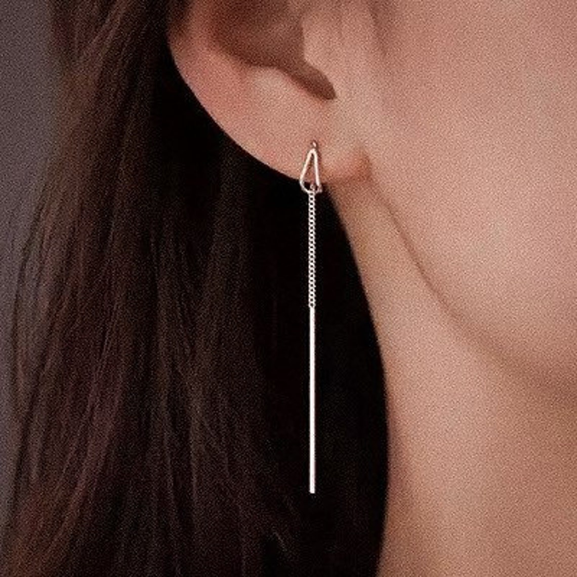 Minimalist Silver Threader Earrings Long Threader Earrings - Etsy