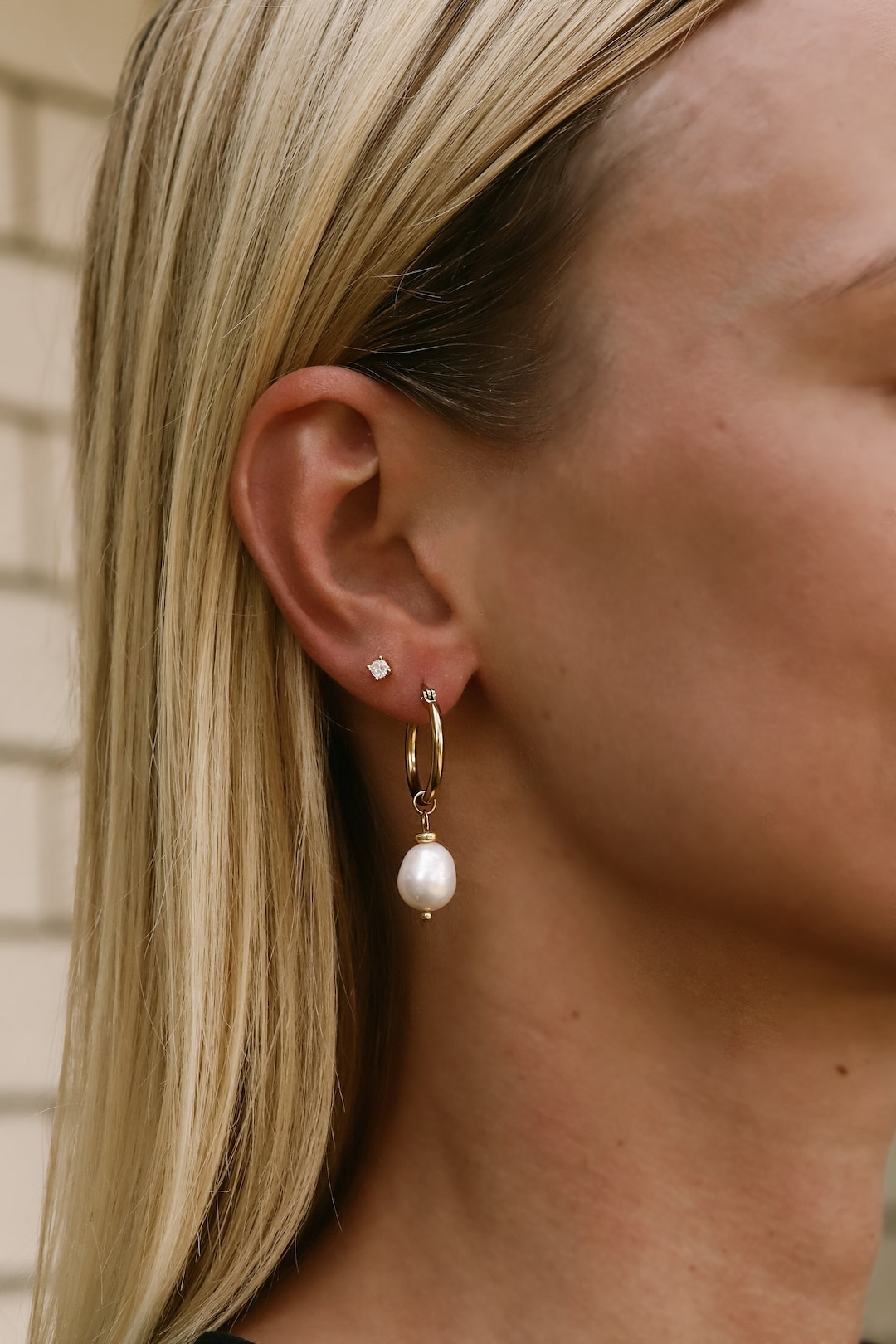 Pearl Huggie Earrings, Pearl Drop Earrings, Pearl Hoop Earrings Gold, Wedding Earrings, Bridal ...