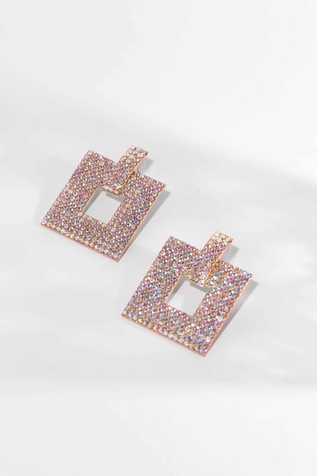 Iridescent Earrings, Aurora Borealis Earrings, Formal Square Statement Earrings, AB Crystal ...