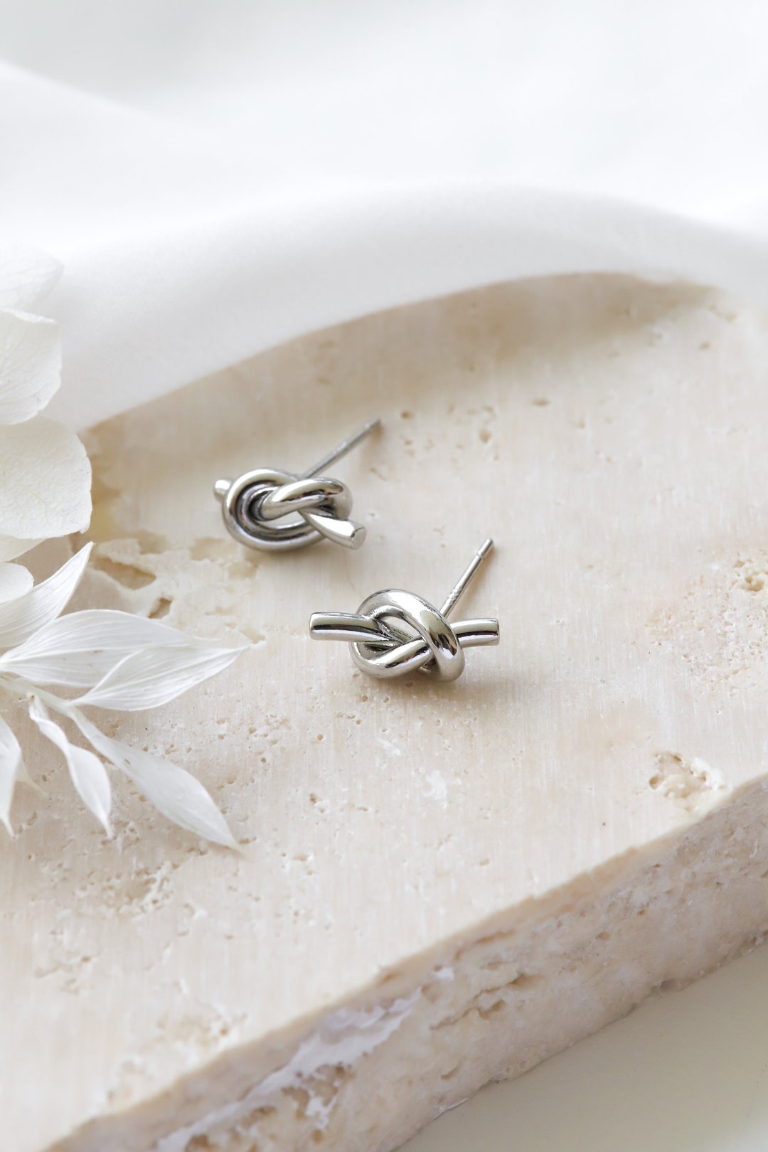 Silver Knot Earrings, Silver Stud Earrings, Tie the Knot, Unique Stud ...