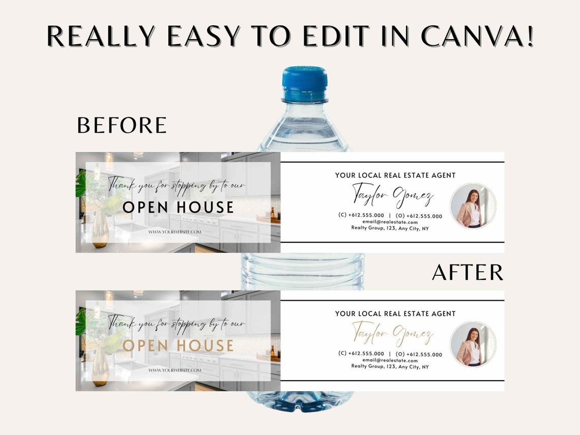 Open House Water Bottle Label, Open House Bottle Tag, Real Estate Water ...
