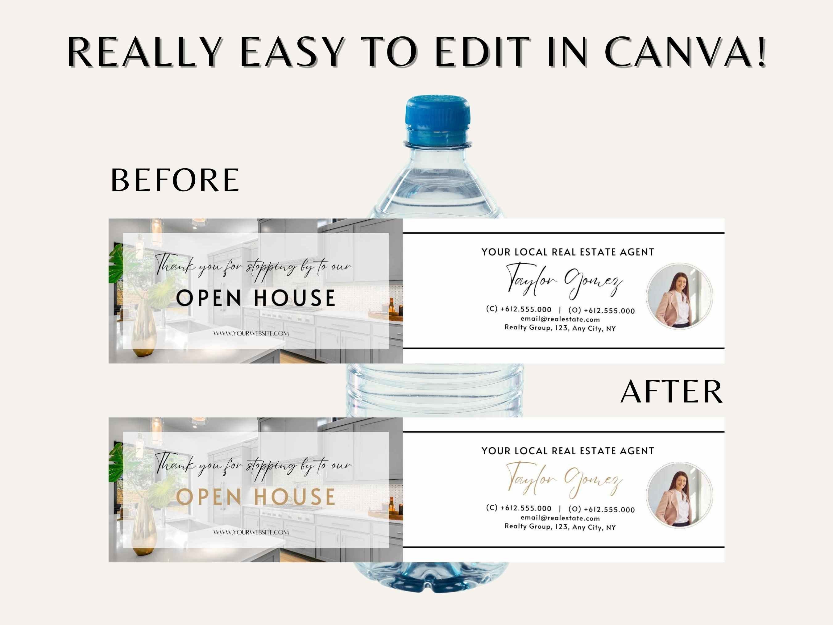 Open House Water Bottle Label, Open House Bottle Tag, Real Estate Water ...