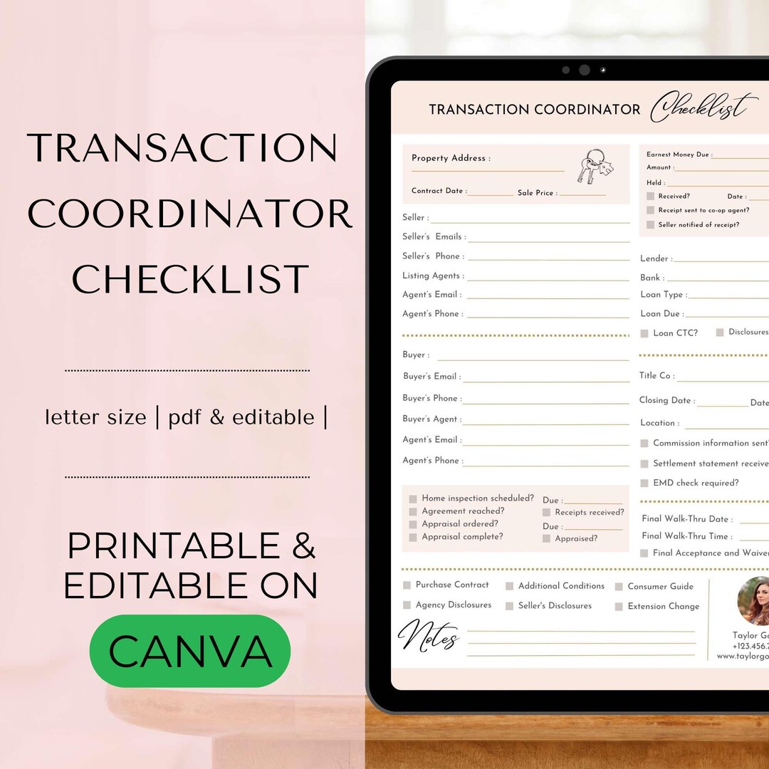 Transaction Coordinator Checklist, Real Estate Marketing, Real Estate ...