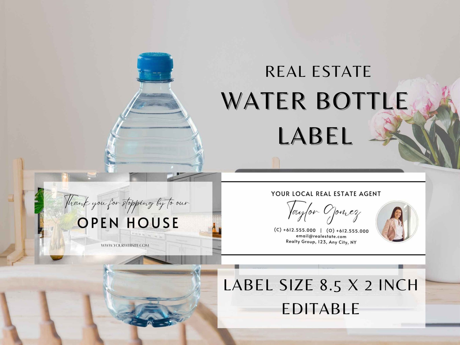 Open House Water Bottle Label, Open House Bottle Tag, Real Estate Water ...