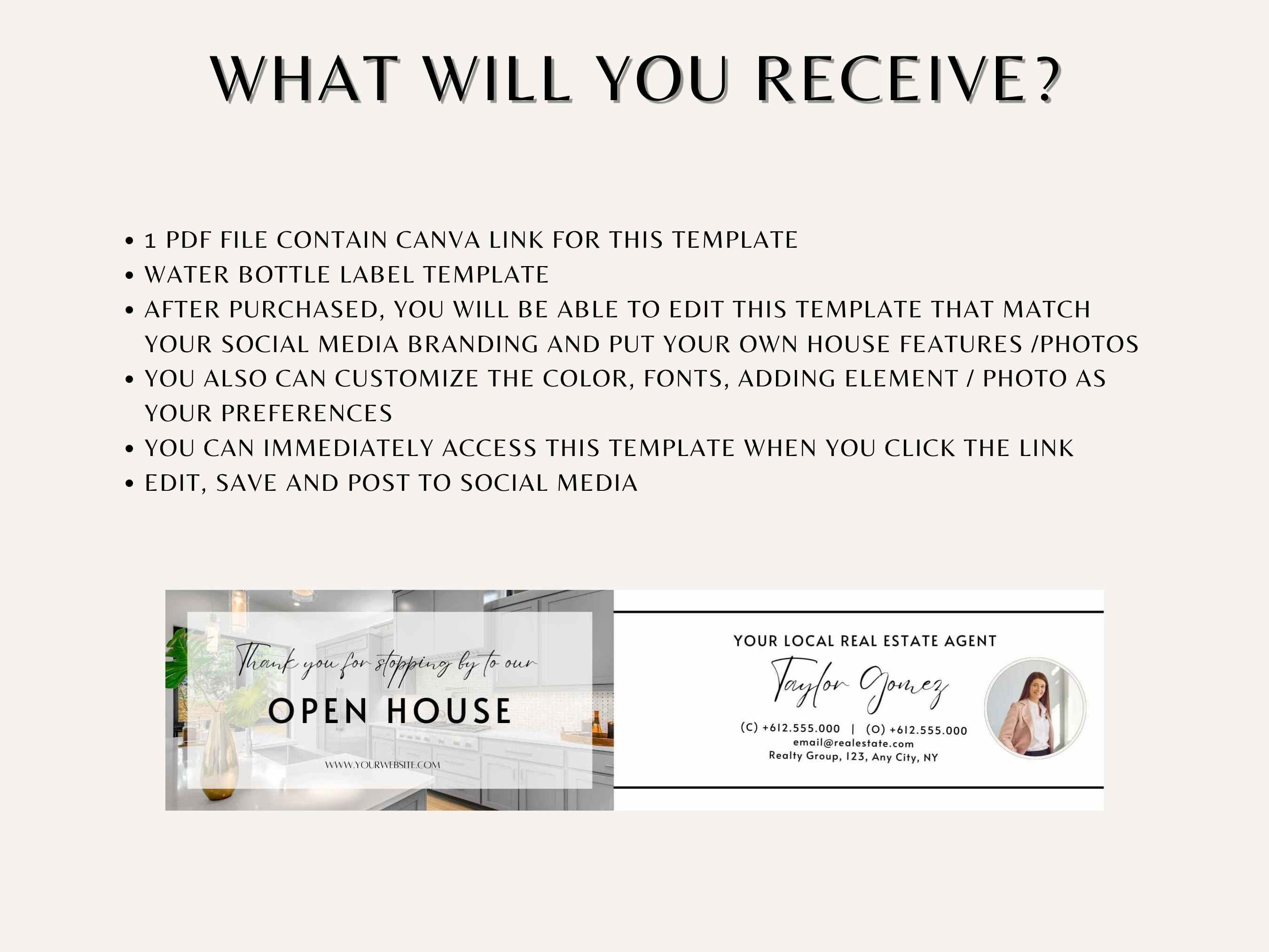 Open House Water Bottle Label, Open House Bottle Tag, Real Estate Water ...