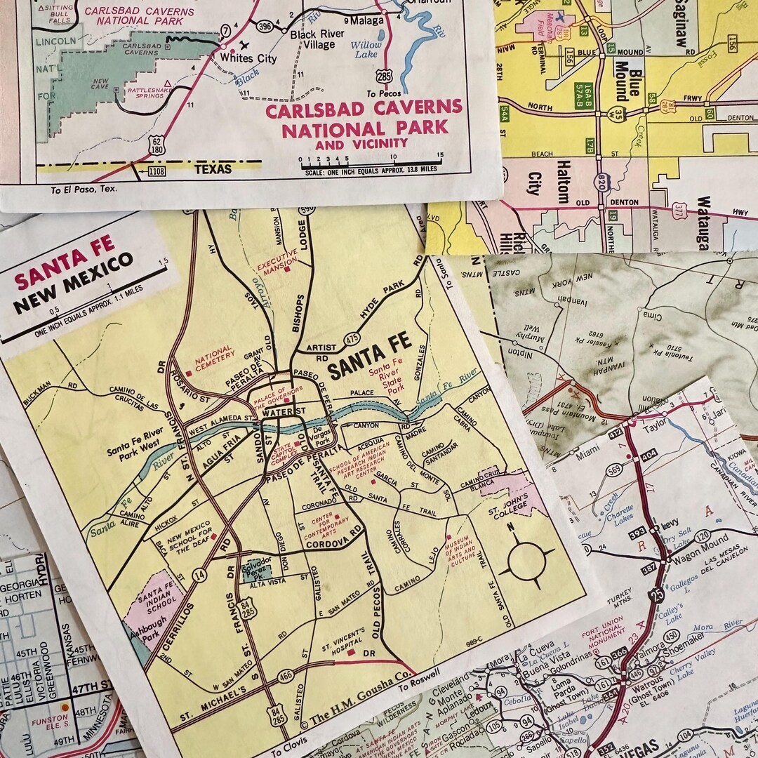 Vintage Map Squares, Vintage Road Map Pieces, Vintage Folded Map Cut ...