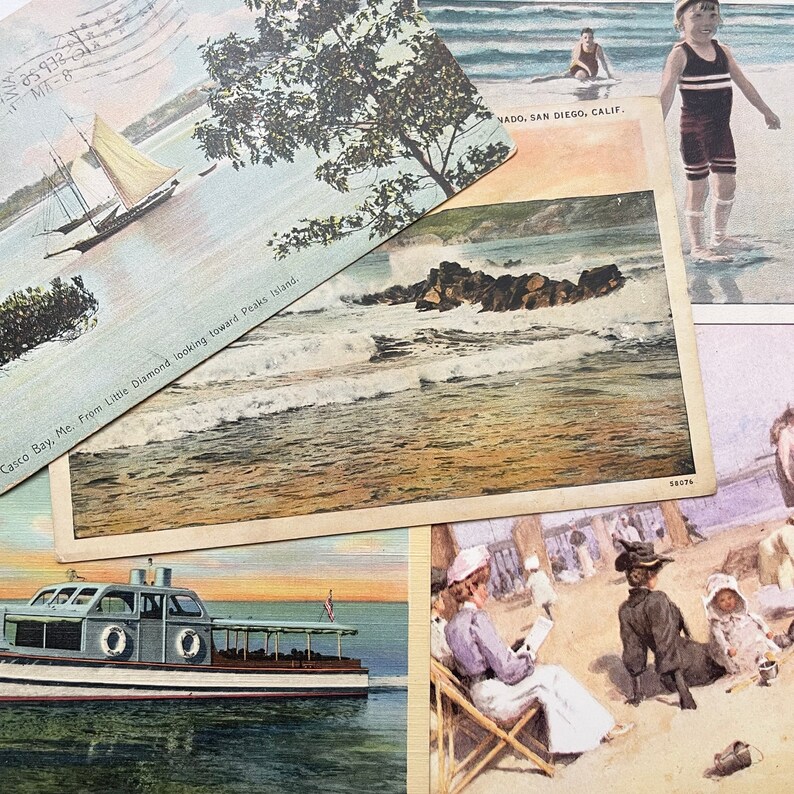 Set of Vintage Sea Postcards , Vintage Postcard Set, Unused and Used ...