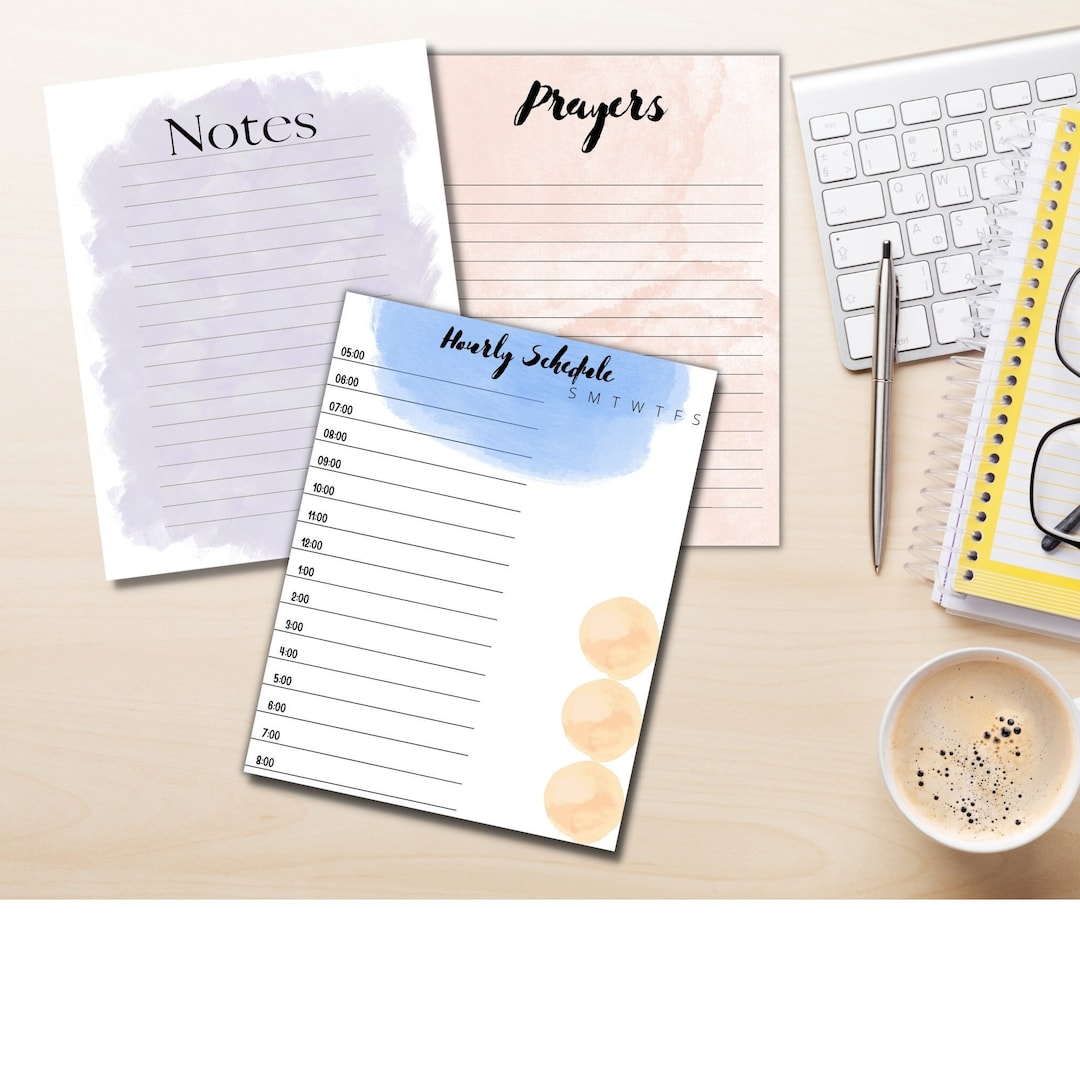 Watercolor Printable Planner Set | Daily Hourly Schedule, Notes ...