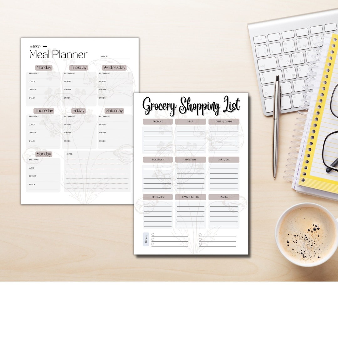 Printable Meal Planner & Grocery List | Weekly Meal Planning Template ...