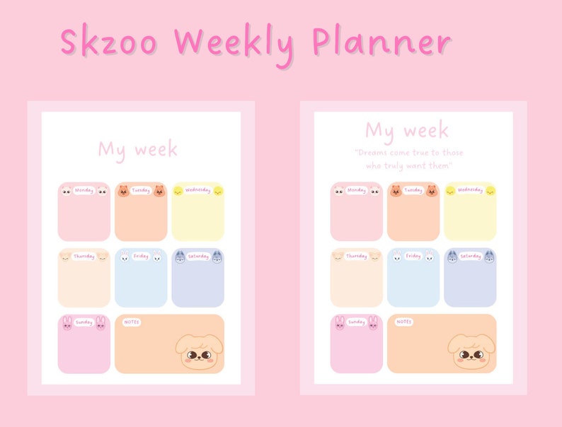 Stray Kids Skzoo Weekly Planner Digital Printable Pdf. - Etsy