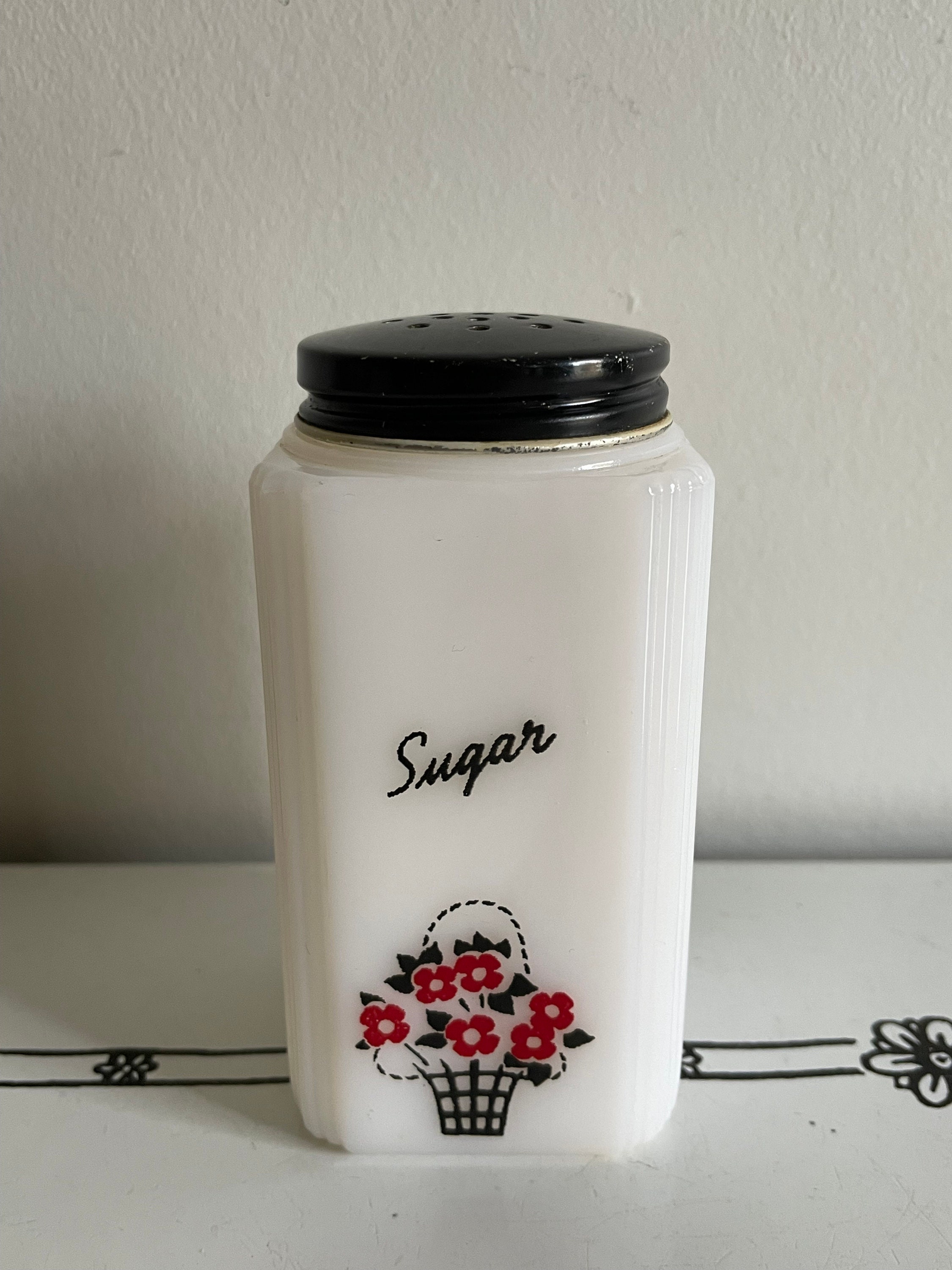 Vintage Tipp City Milk Glass Red Flower Basket Sugar Shaker - Etsy