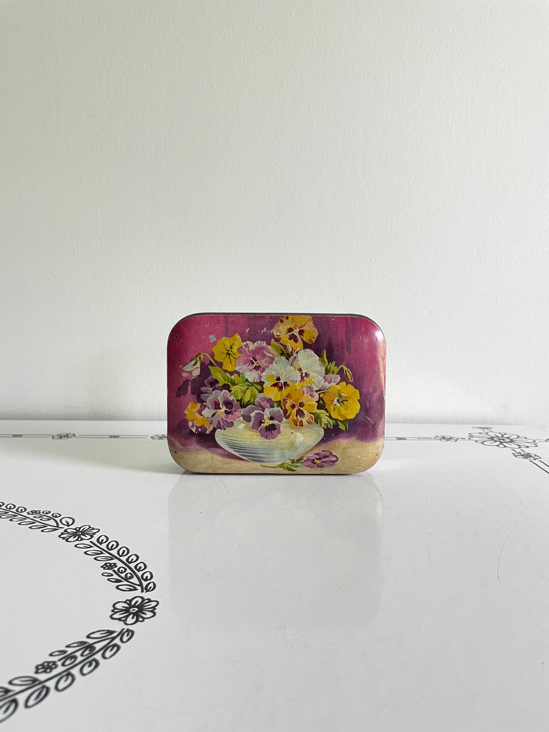 Charming Vintage Pansy Floral Bouquet Toffee Candy Tin - Etsy