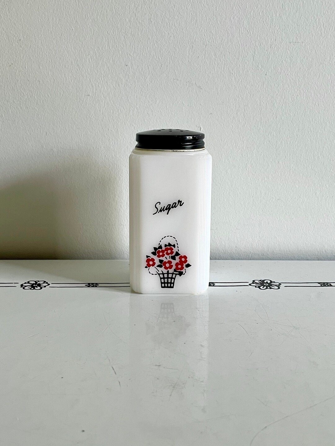Vintage Tipp City Milk Glass Red Flower Basket Sugar Shaker - Etsy