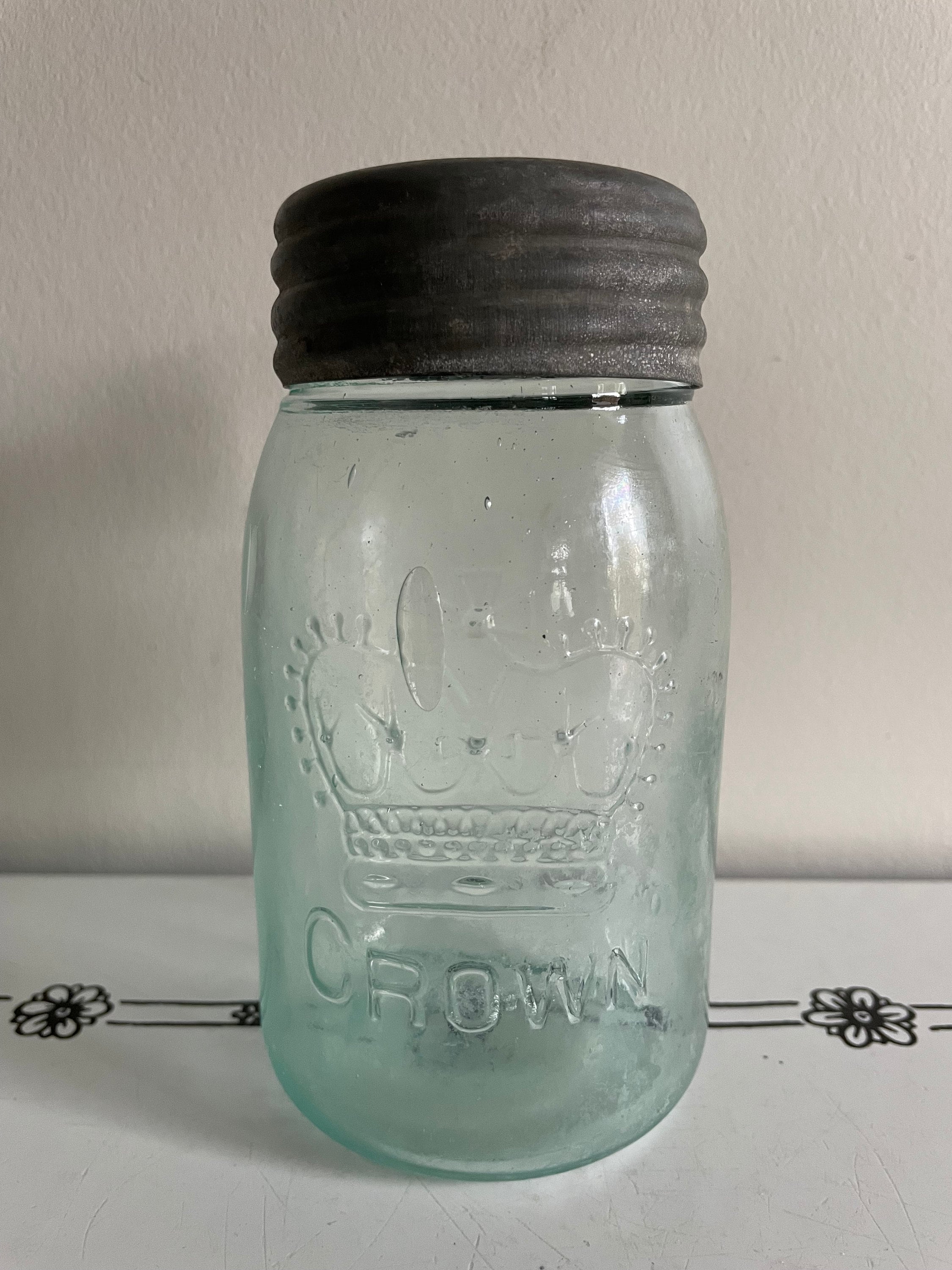Antique Aqua Glass Midget Crown Mason Canning Jar - Etsy