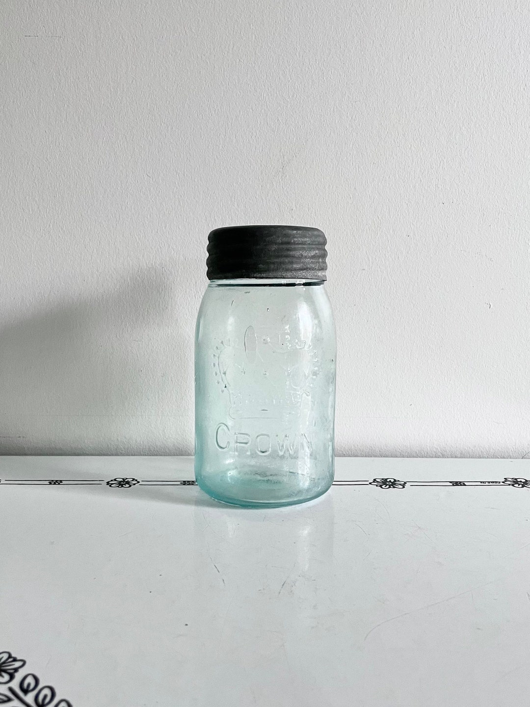Antique Aqua Glass Midget Crown Mason Canning Jar - Etsy