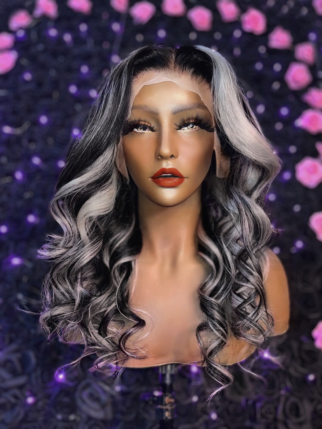 Estella Black and White Highlights Lace Front Wig - Etsy