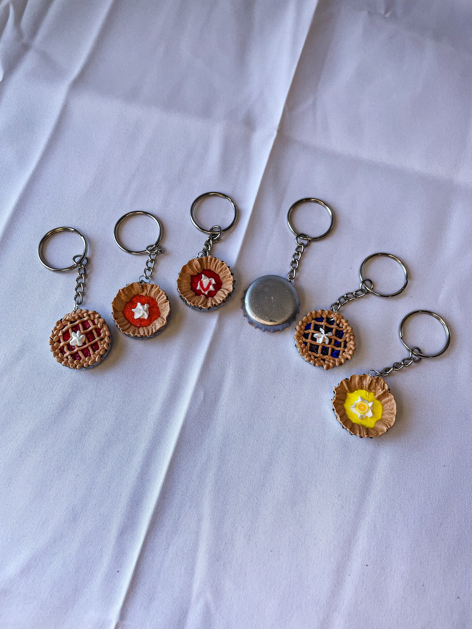 Bottle Cap Pie Keychains - Pumpkin, Cherry, Blueberry, Chocolate, Lemon ...