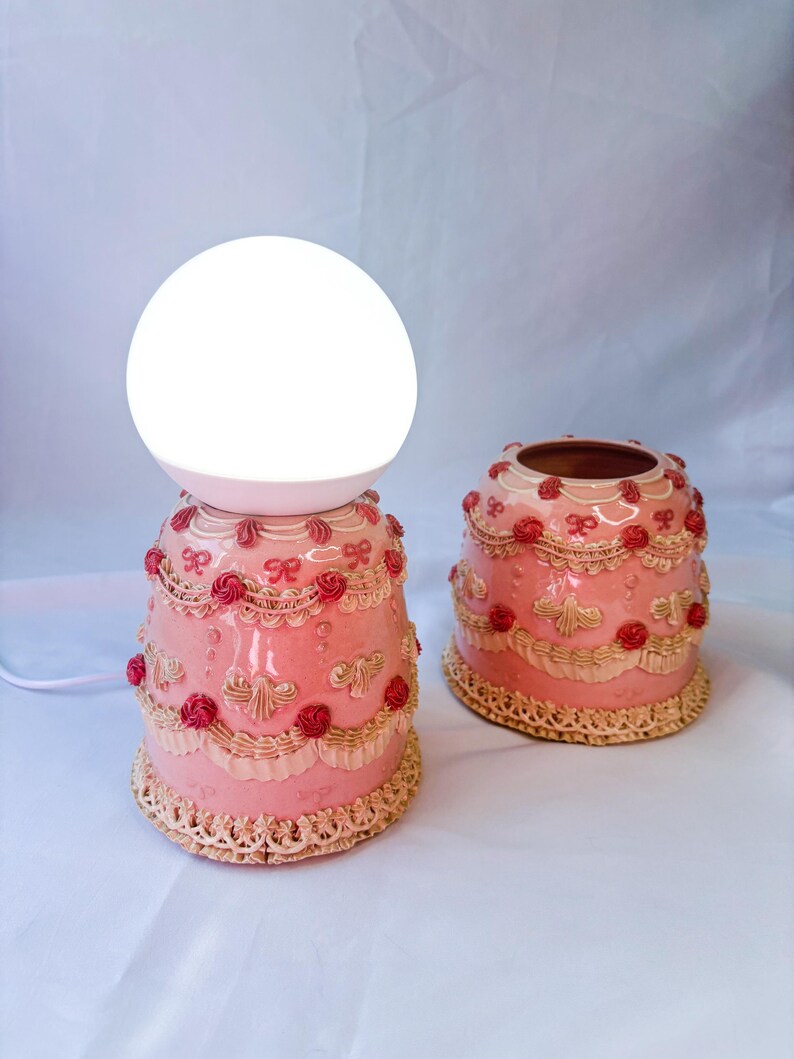 Pink and White Ceramic Cake Table Lamp - Etsy