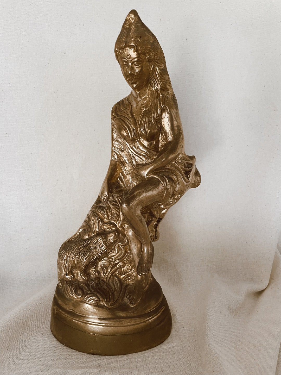 Unique Solid Brass Figure of Goddess Statue With a Dog Brass Lady ...