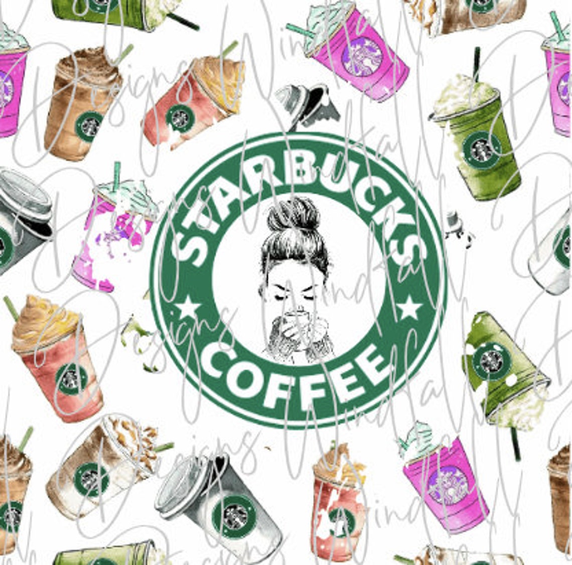 Starbucks Messy Bun, Sublimation Designs, 20 Oz Skinny Tumbler, Designs ...