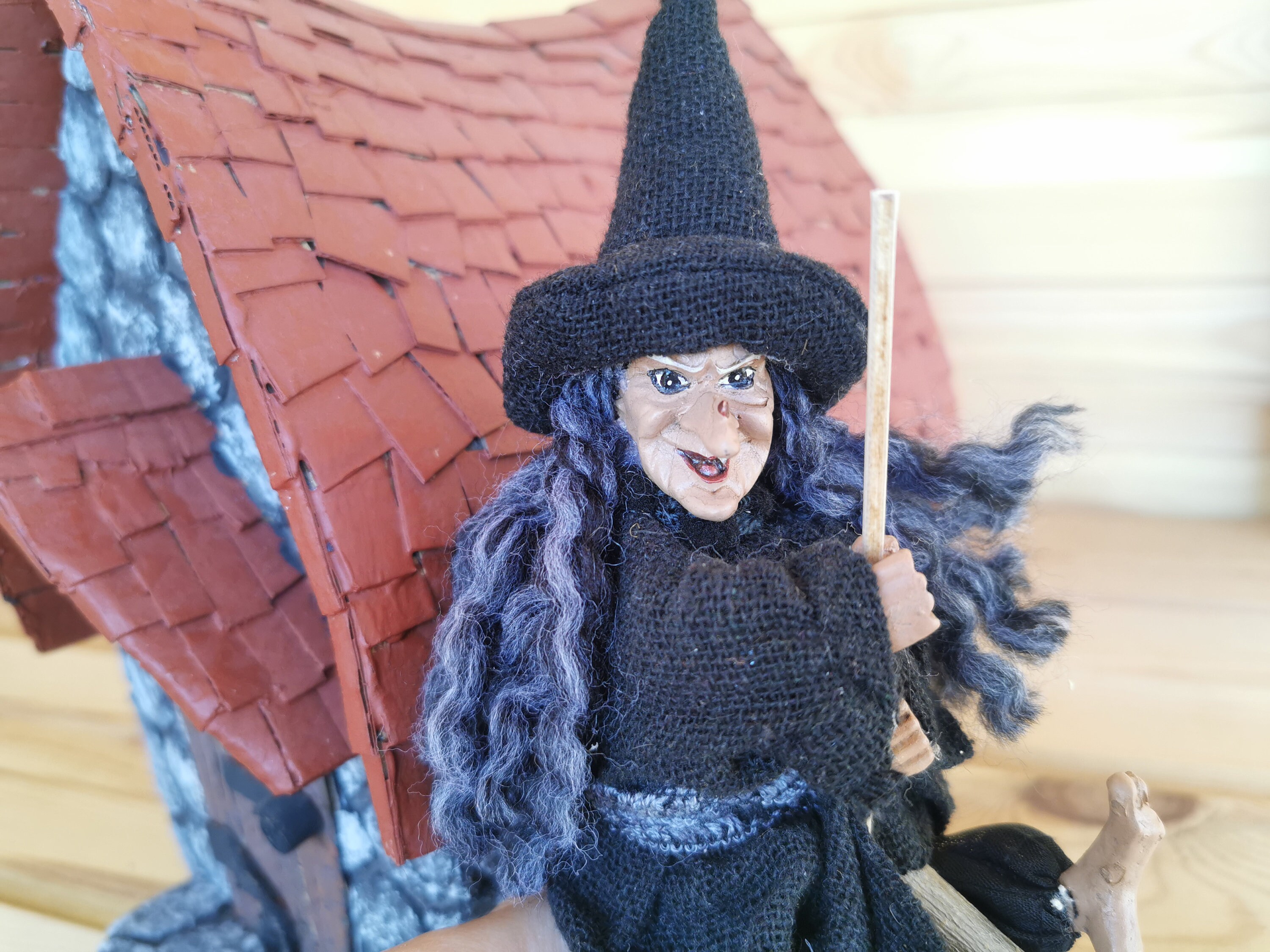 House of Good Luck Kitchen Witch Doll With Witch Figurine on Chimney ...