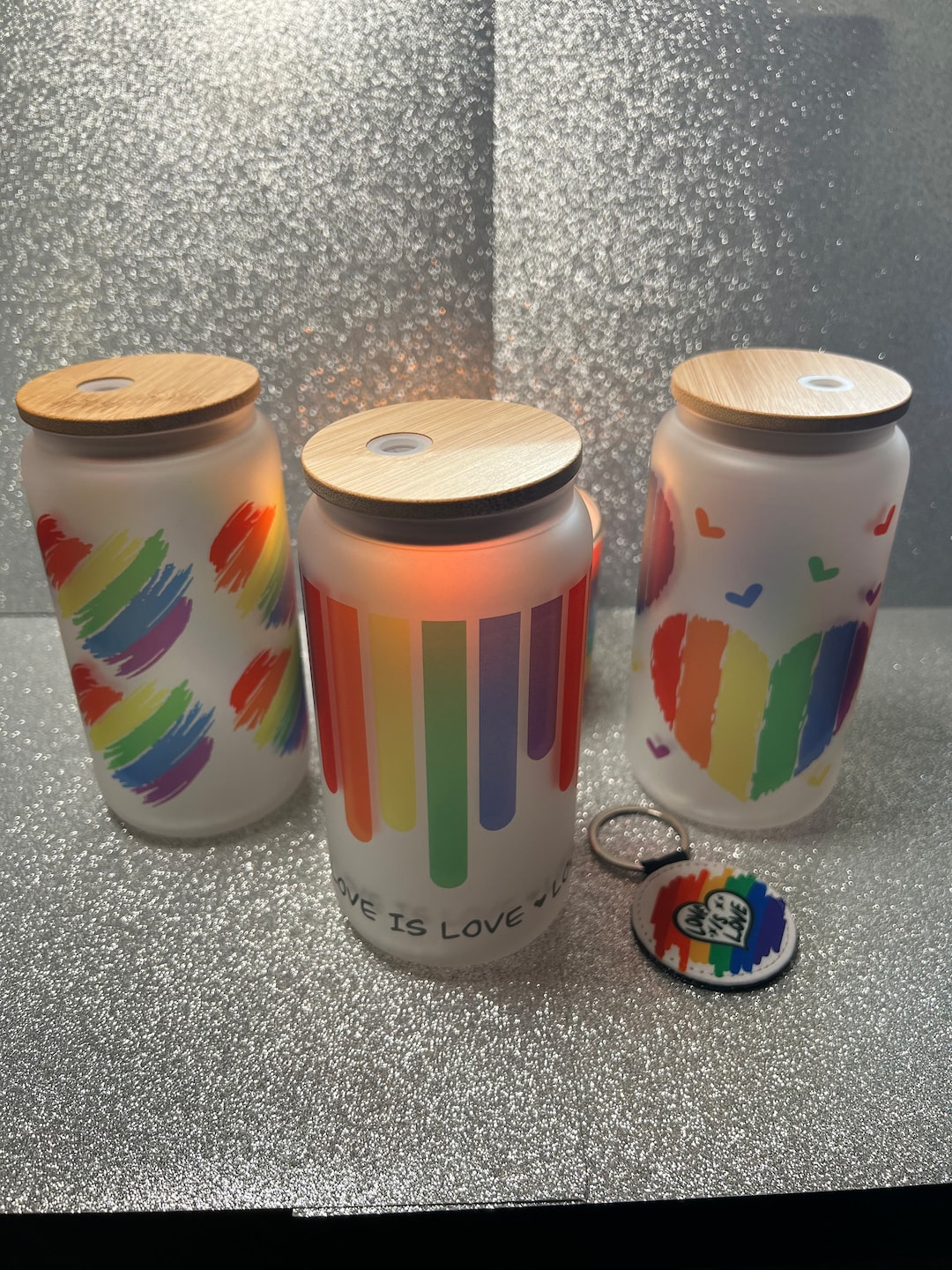 Personalized PRIDE 16 Oz Glass Libby Jar W/bamboo Lid, Rainbow Heart ...