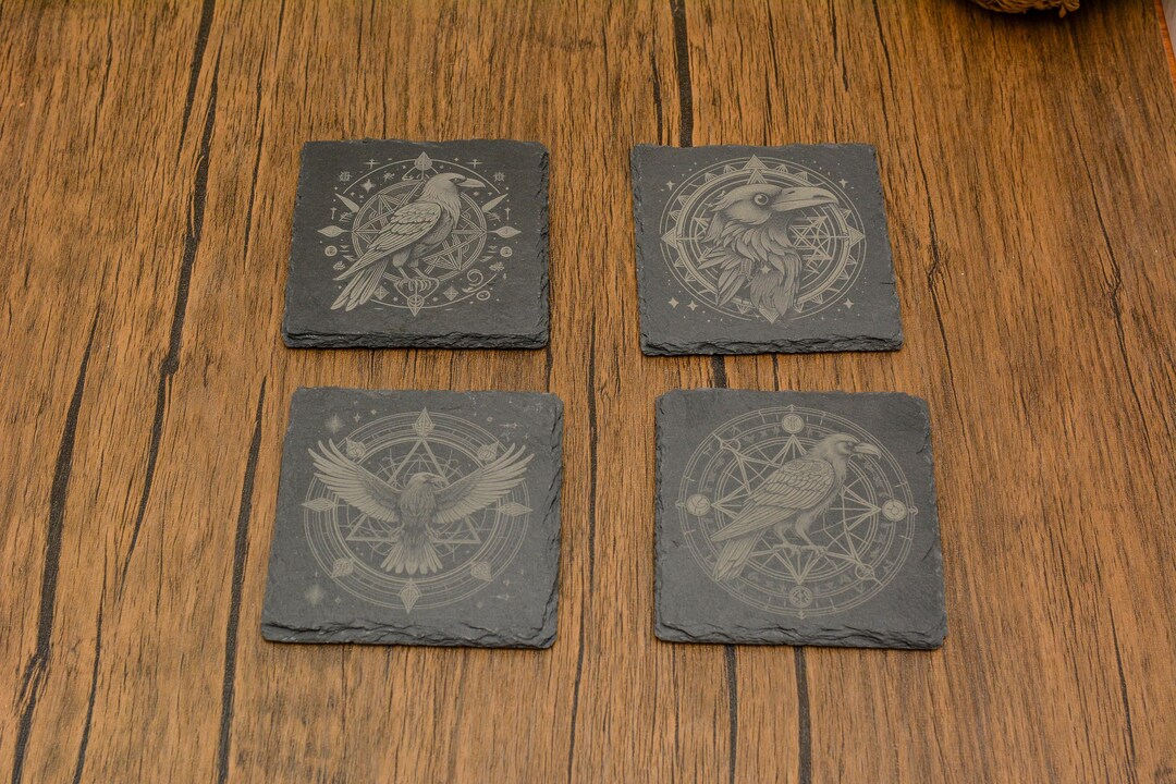 Mystical Raven Slate Coaster With Intricate Design, Witchy Natural ...