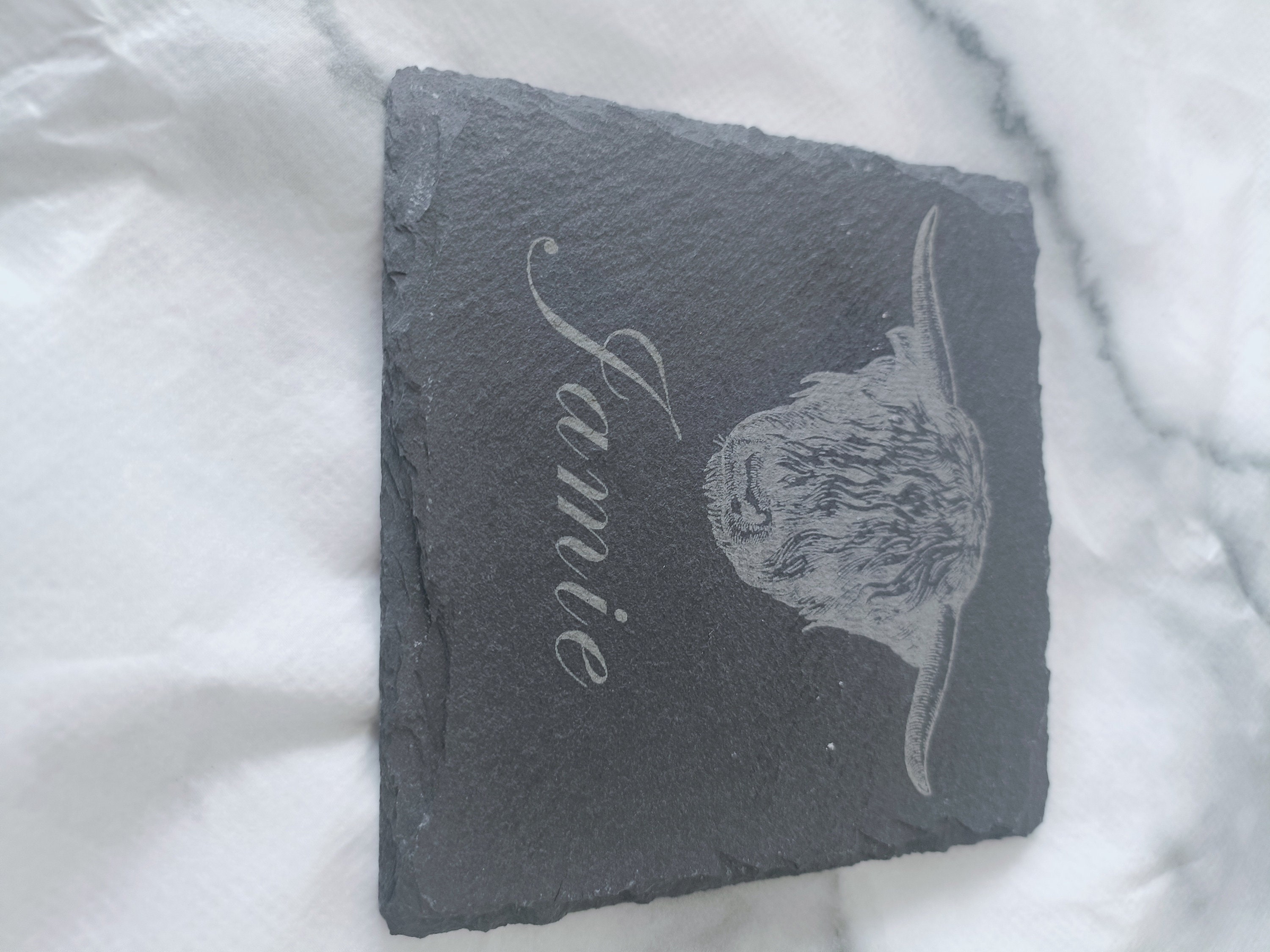 Personalised Highland Cow Slate Coaster. Scottish Slate Coaster, Farm ...